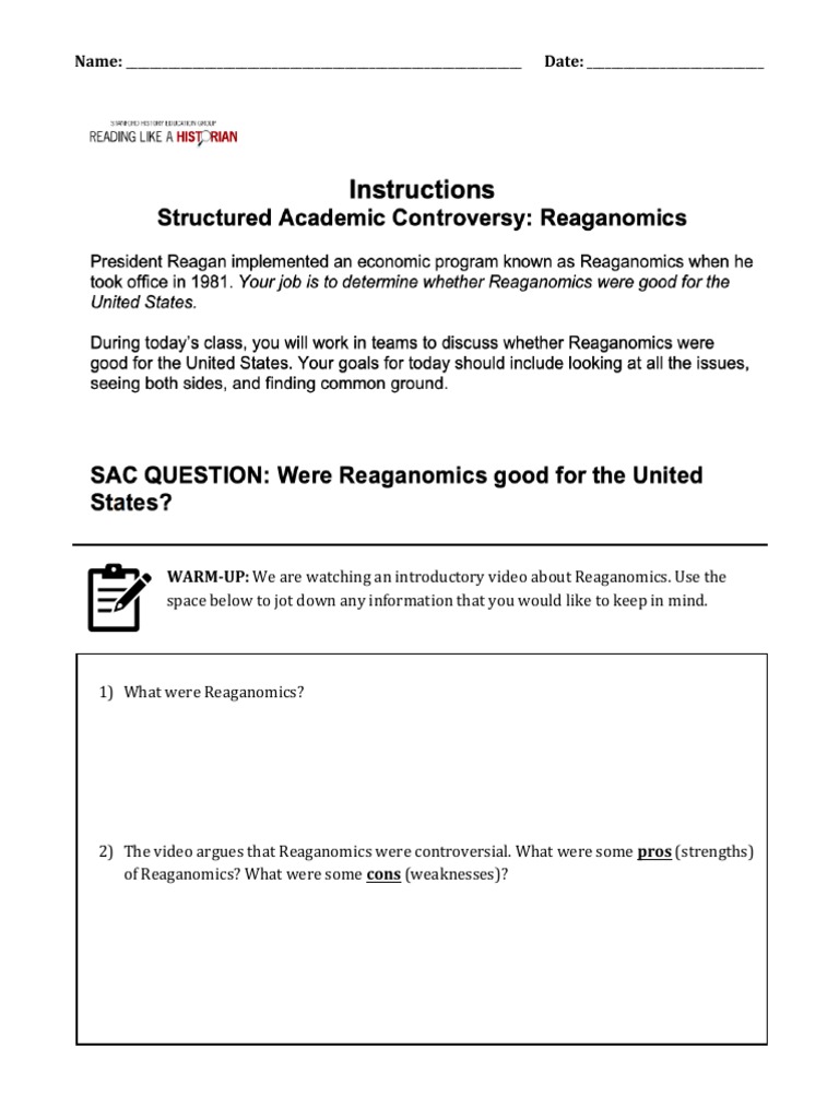 New Reaganomics Worksheet-1 | Download Free PDF | Ronald Reagan | Economies