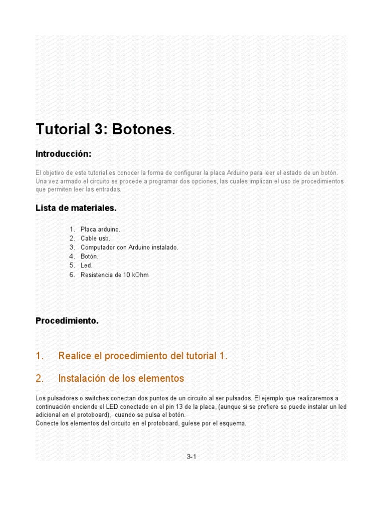 Tutorial 3 Botones | PDF | Ascii | Arduino