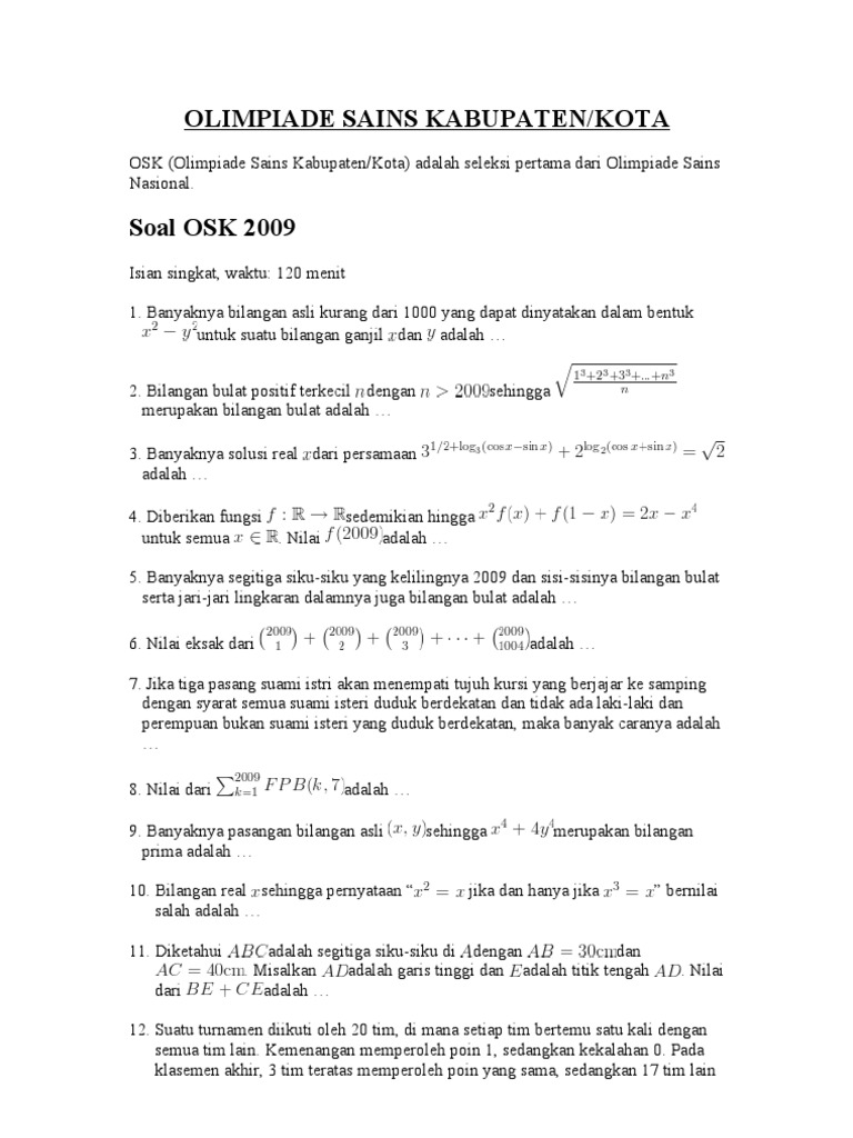 Soal Jawab OSK 2002 2009 | PDF