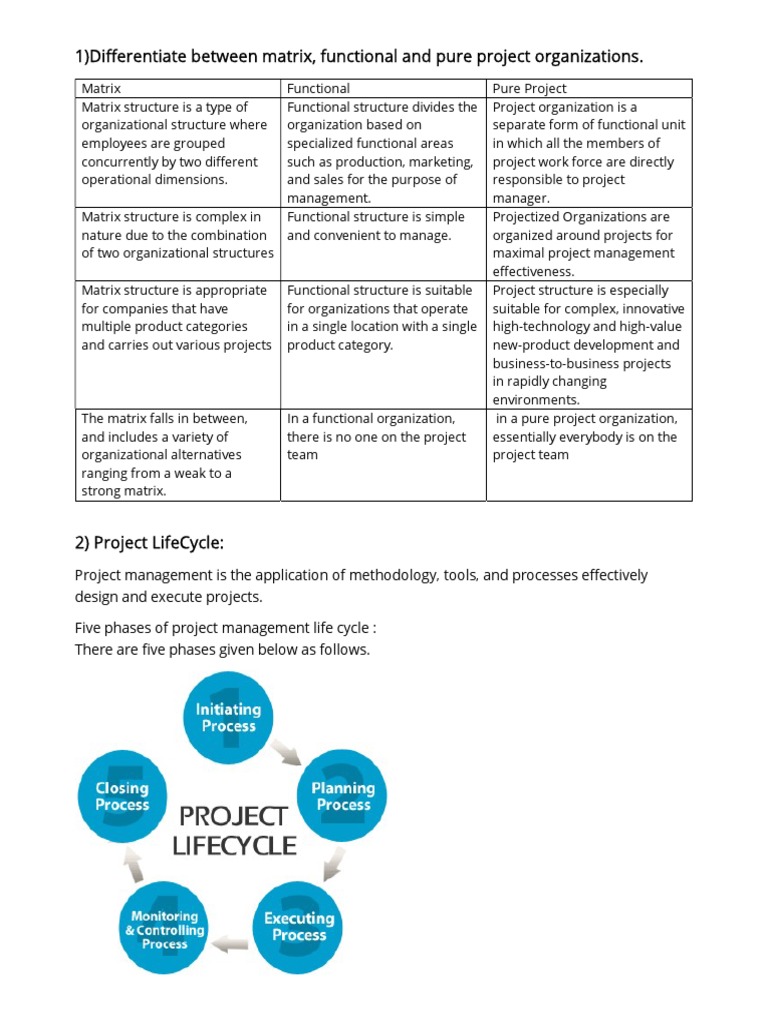 1) Differentiate Between Matrix, Functional and Pure Project ...