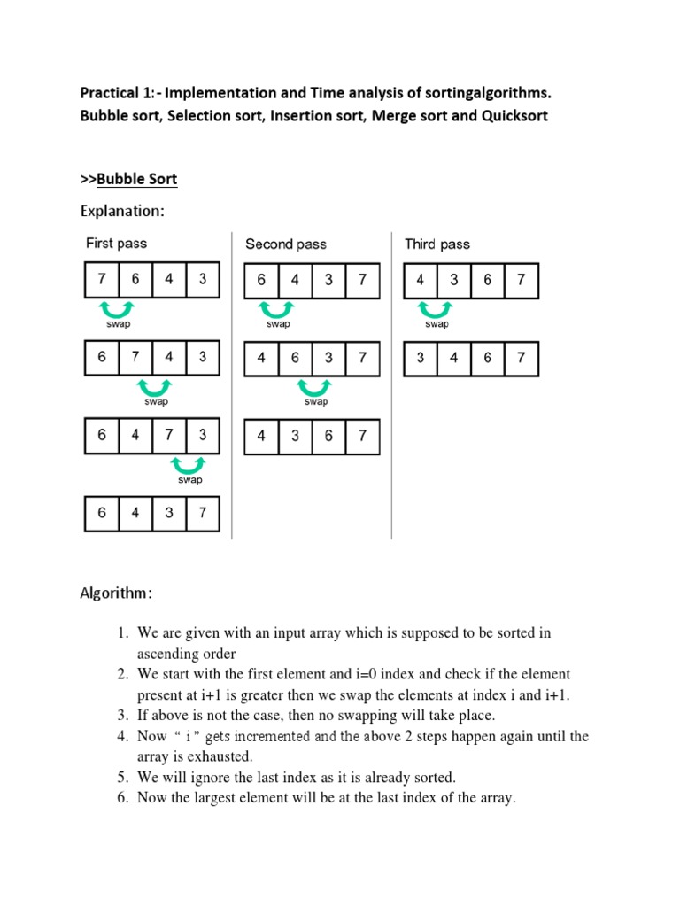 Practical 1:-Implementation and Time Analysis of Sortingalgorithms. Bubble Sort, Selection Sort ...