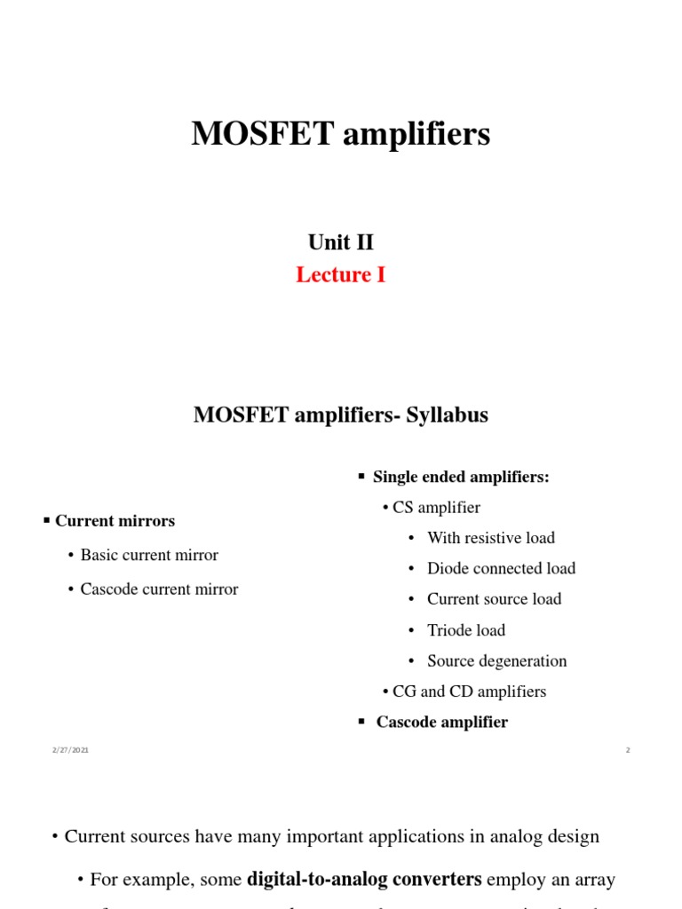Lecture - 1 MOSFET Amplifiers - Current Mirrors | PDF | Amplifier | Mosfet