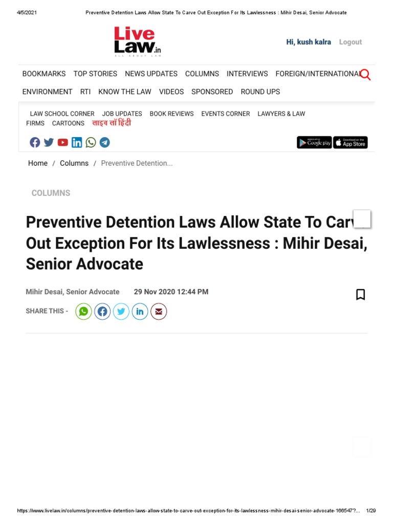 Preventive Detention Laws Allow State To Carve Out Exception For Its ...
