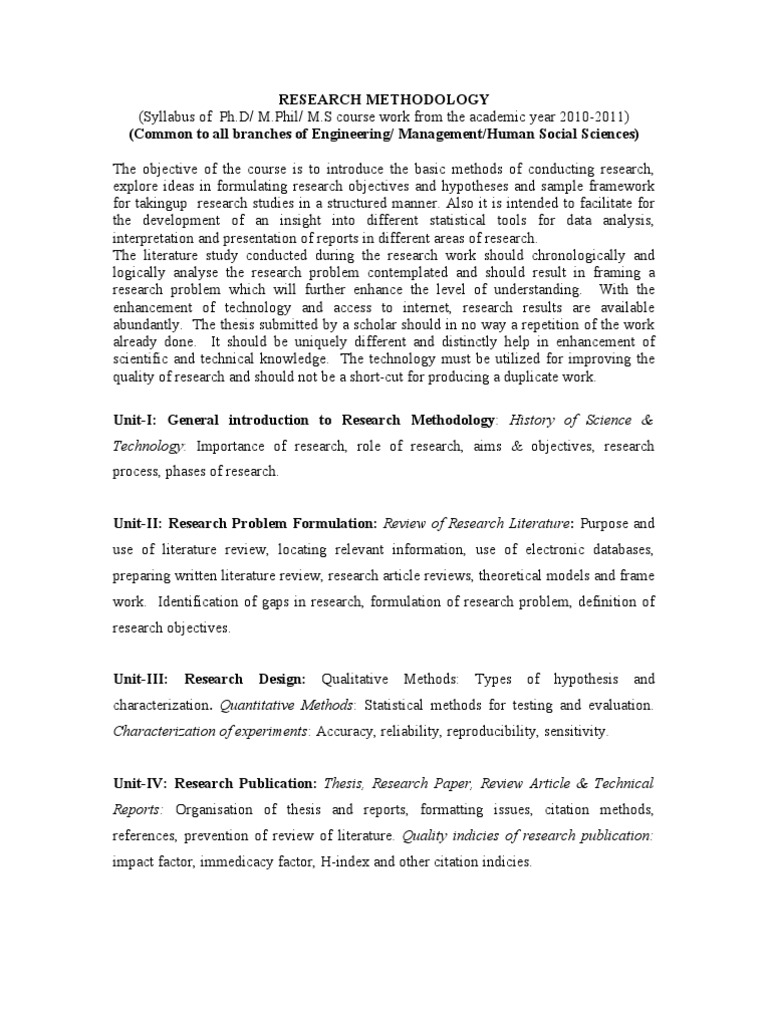 Research Methodology Syllabus For Ph.d. | PDF | Qualitative Research ...