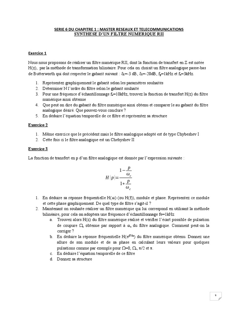 Synthèse de Filtres Numériques RII | PDF | Filtre (électronique ...