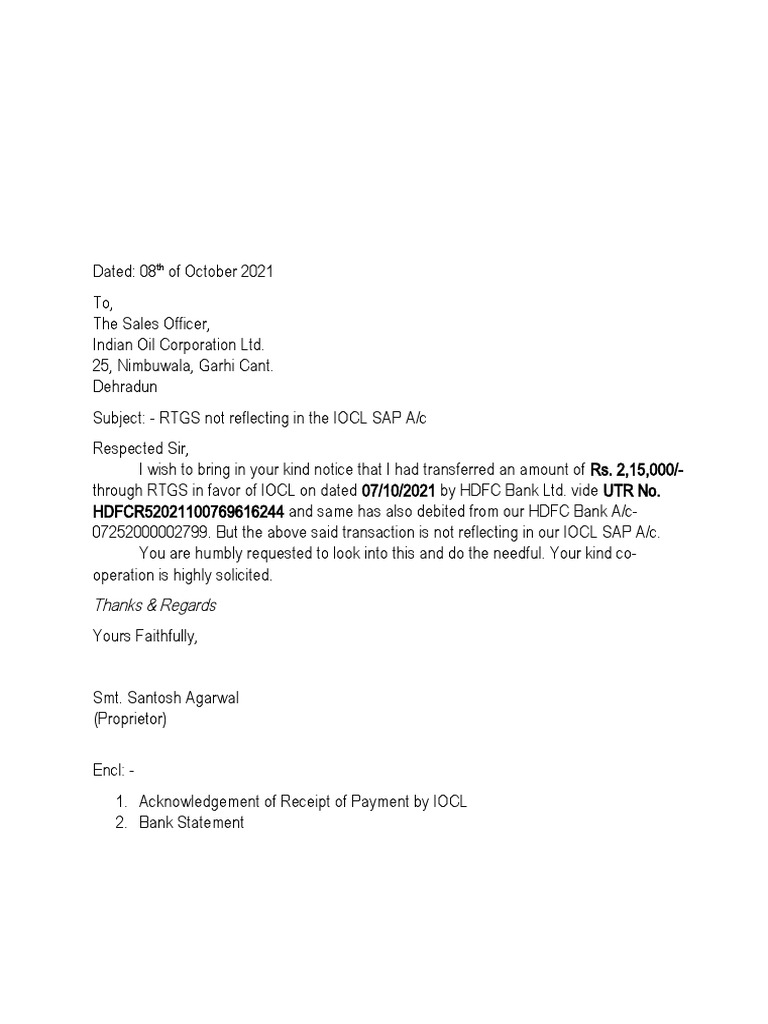 Letter To IOCL | PDF