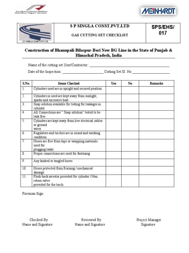 17 Gas Cutting Machine Checklist | PDF