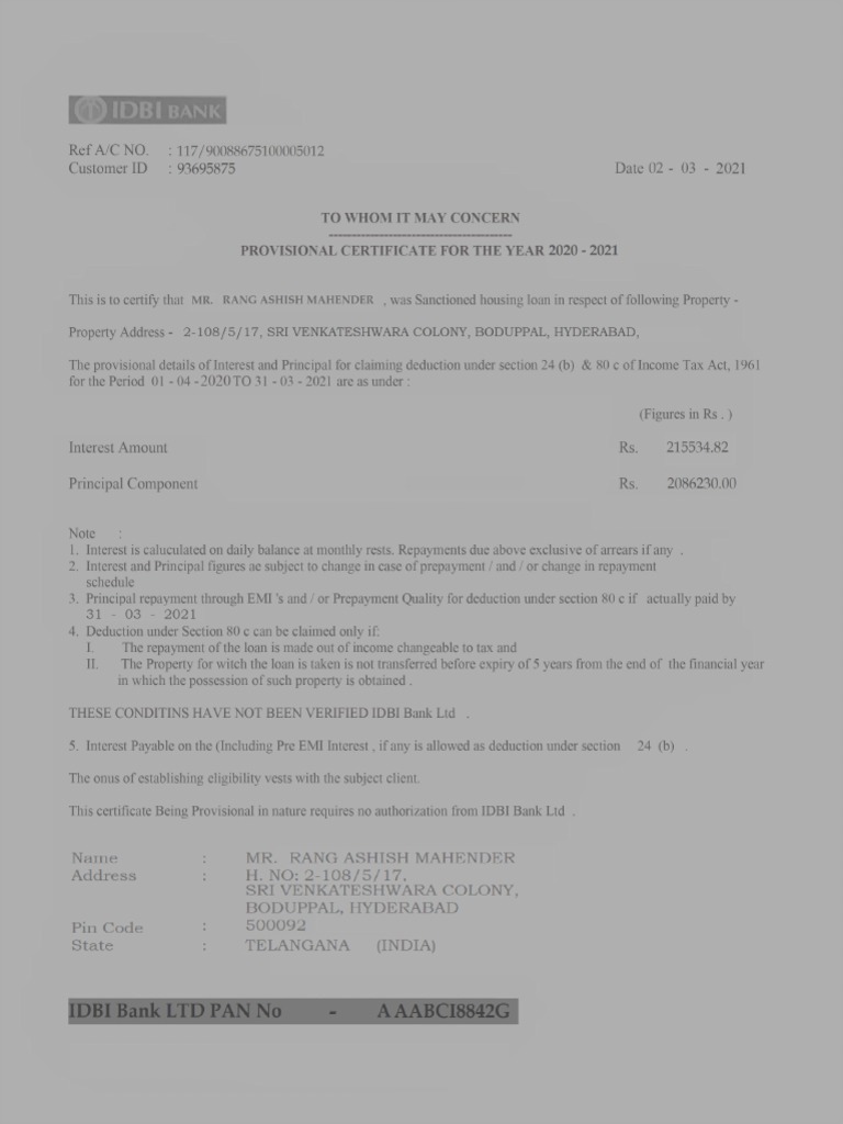 IDBI - Provisional Certificate - 2021 | PDF