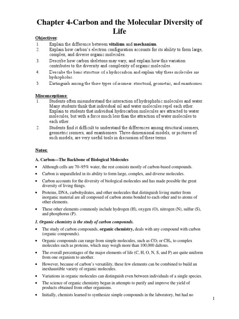 Chapter 4 - Carbon and The Molecular Diversity of Life 1 | PDF ...