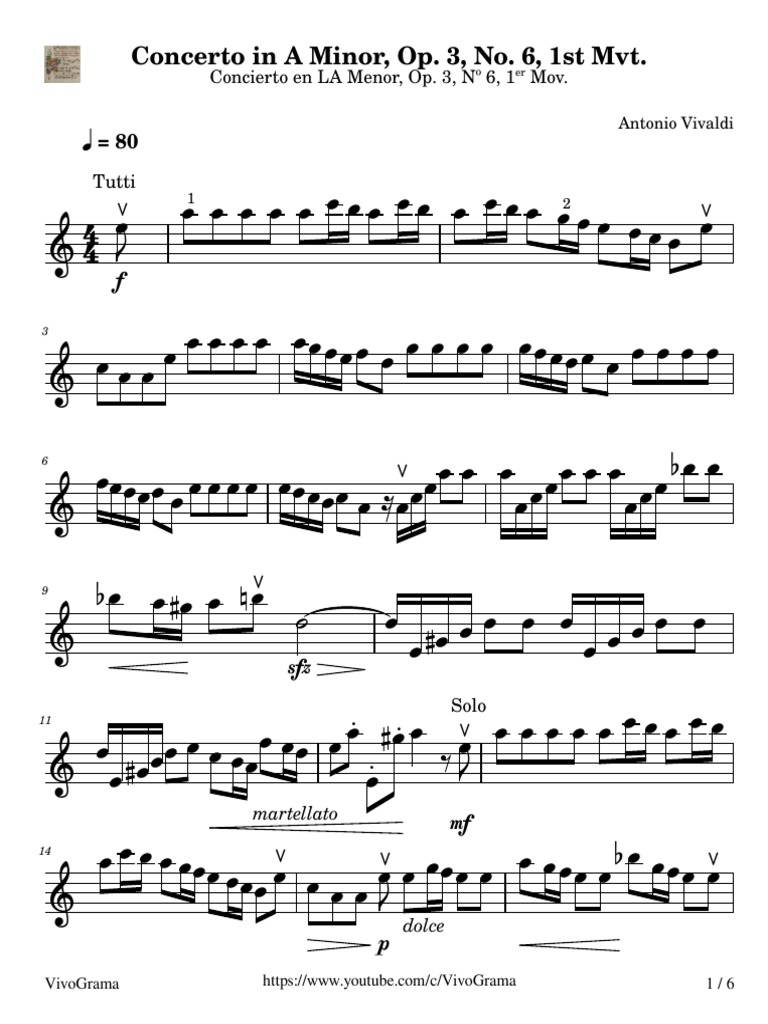 Concerto in A Minor, 1st Movement - Vivaldi | PDF | Concerto ...