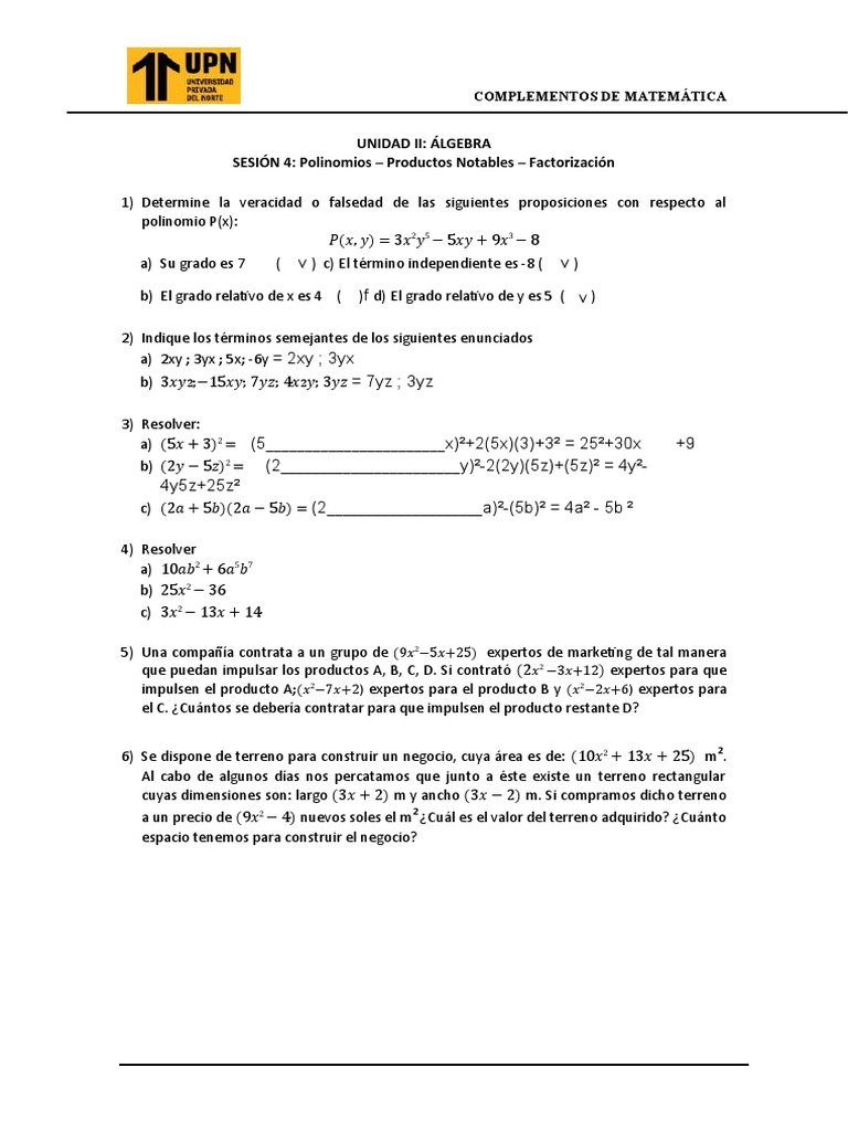 Complementos de Matemática. Semana 2 | PDF | Matemáticas | Álgebra