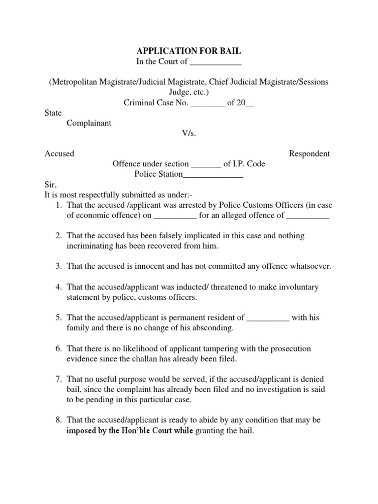 Application For Bail | PDF | Bail | Law Enforcement