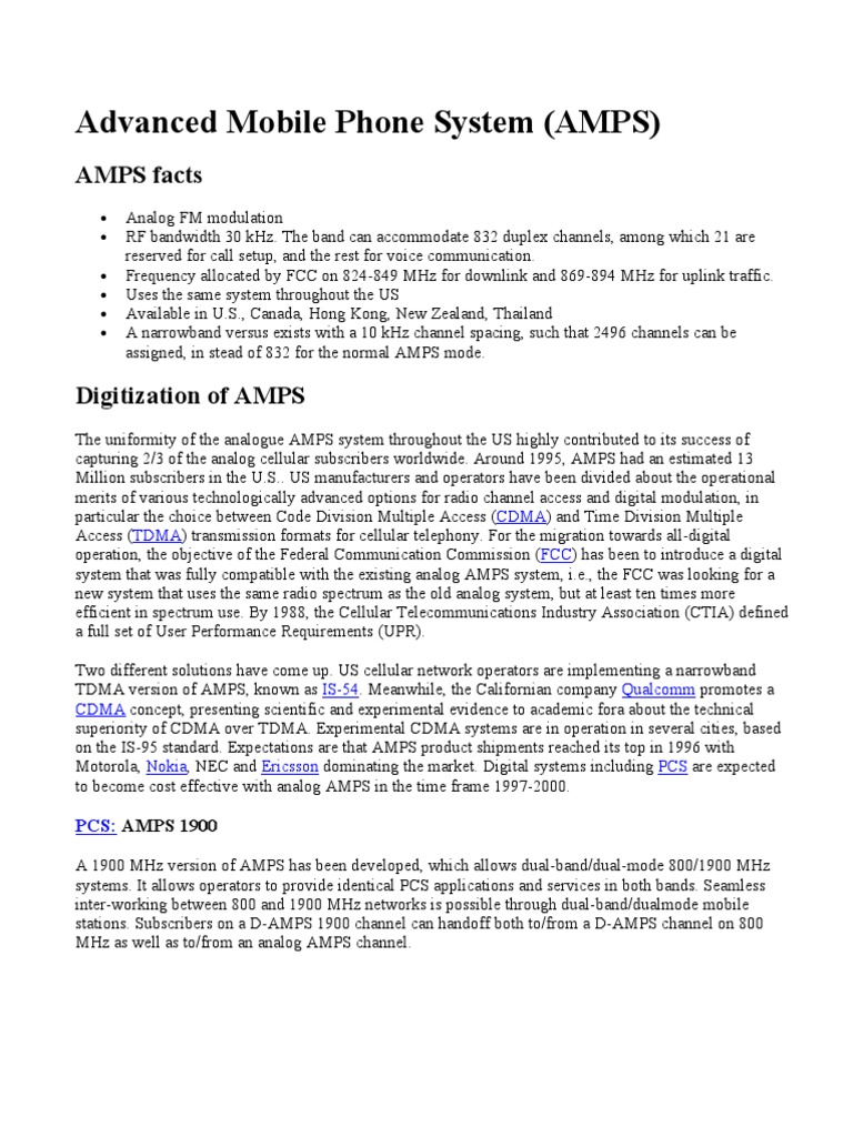 Overview of Advanced Mobile Phone System | PDF | 3 G | High Speed ...