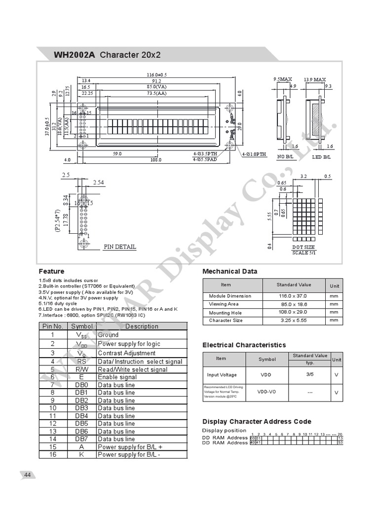 Co., LTD.: WH2002A Character 20x2 | PDF | Power Supply | Electricity