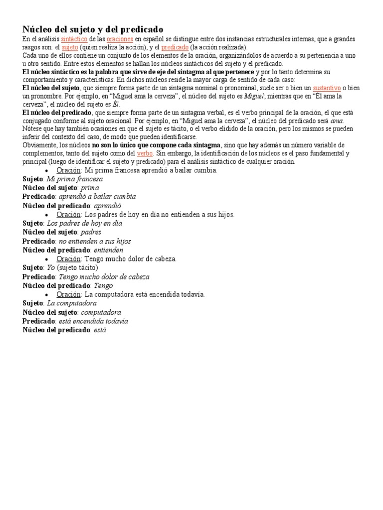 Núcleo Del Sujeto y Del Predicad1 | PDF