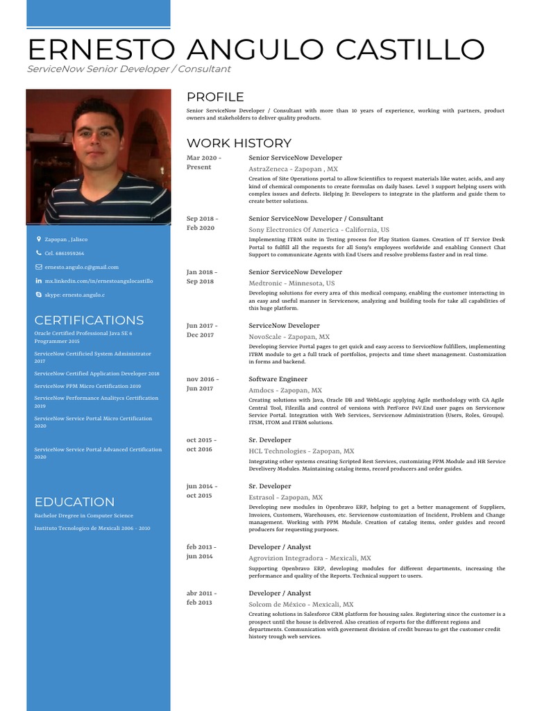 Ernesto Angulo Castillo - ServiceNow Developer and Consultant | PDF | Computing | Information Age