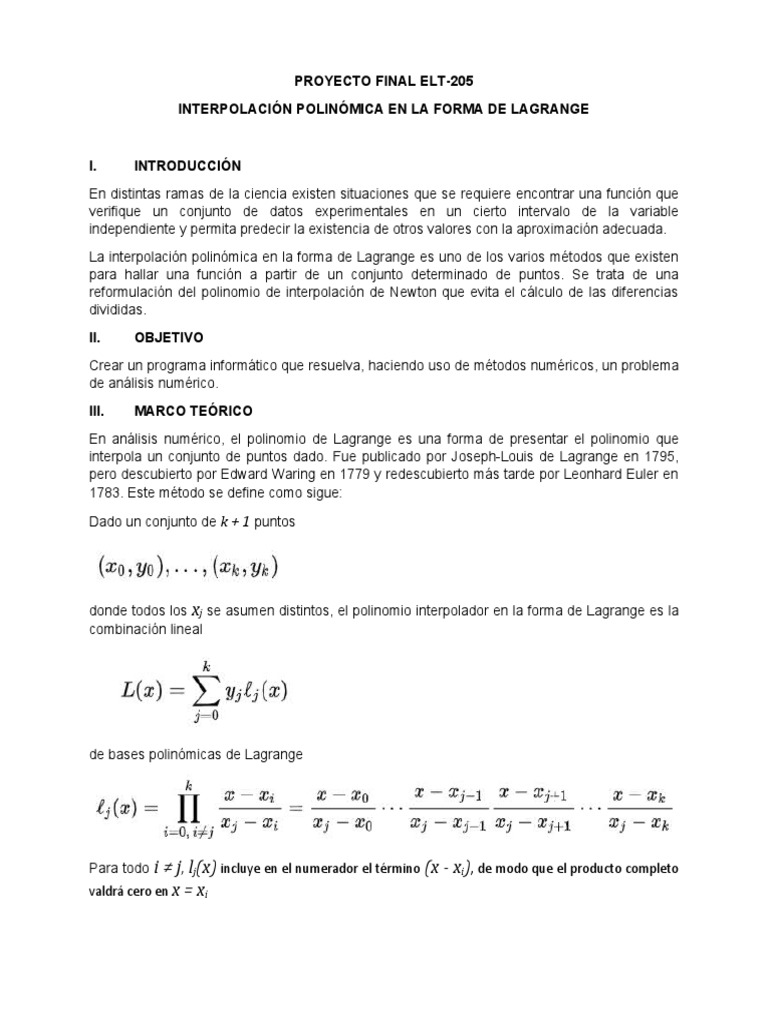 Interpolación Lagrange en MATLAB | PDF | Matemáticas | Algoritmos