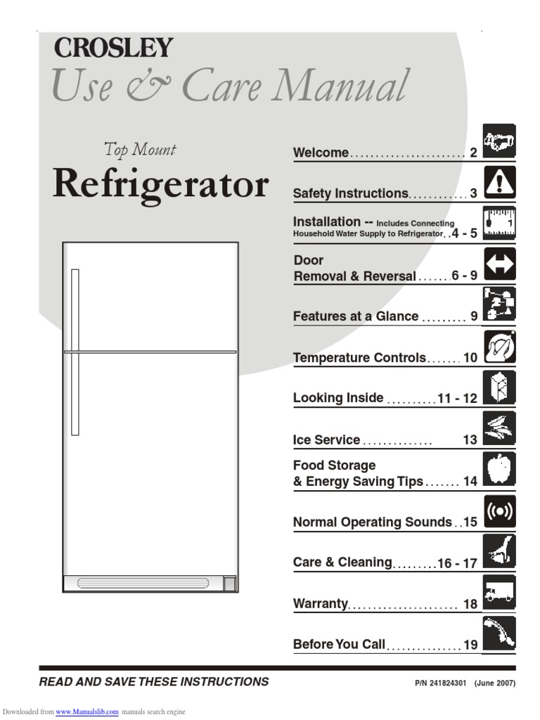 Use & Care Manual: Refrigerator | PDF | Refrigerator | Ac Power Plugs ...