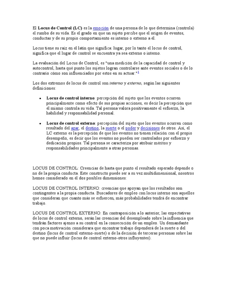 Locus de Control: Interno y Externo | PDF