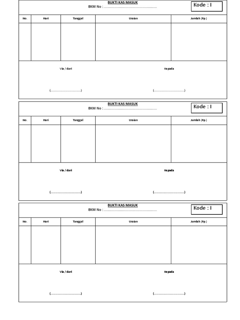 Form Bukti Kas Masuk (Tanda Terima Kas Masuk) | PDF