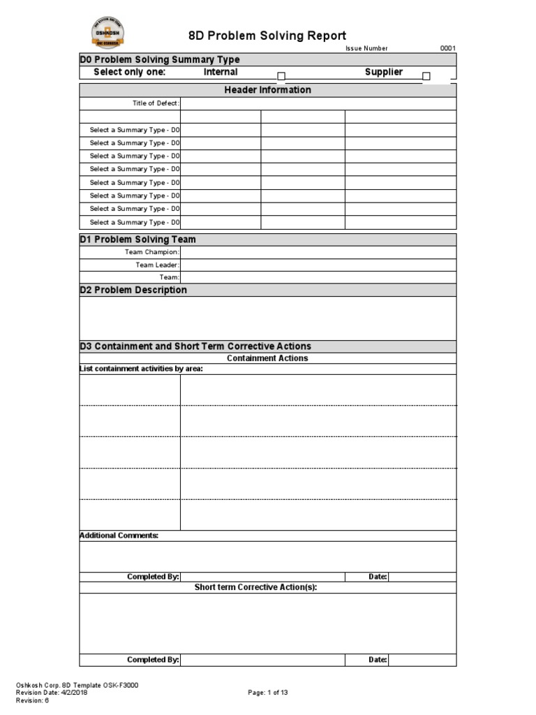 Oshkosh 8D Problem Solving Template | PDF | Technology & Engineering
