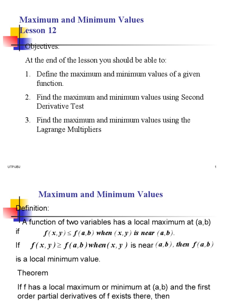 12maximum and Minimum Values Lesson 12 | PDF | Maxima And Minima ...