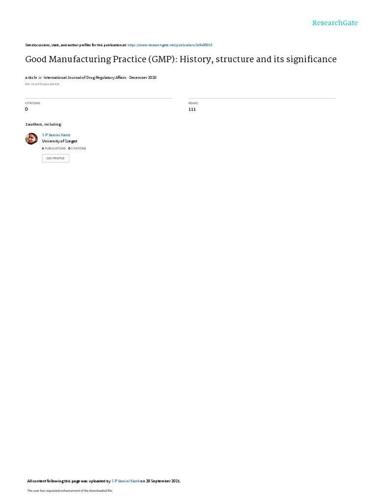 Good Manufacturing Practice (GMP) : History, Structure and Its ...