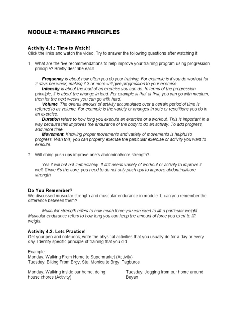 Module 4: Training Principles: Activity 4.1.: Time To Watch! | PDF ...
