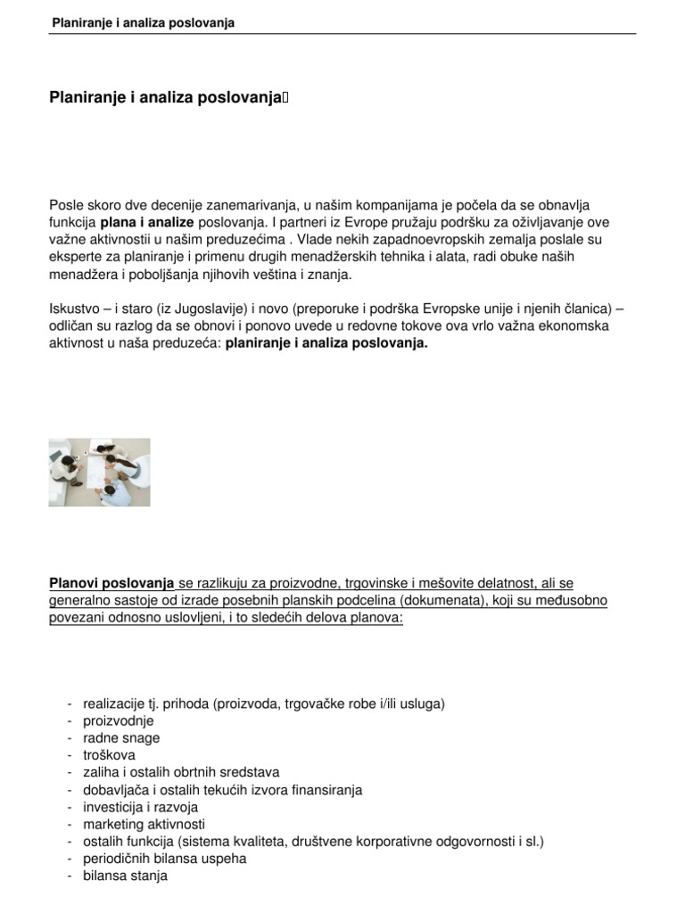 Planiranje I Analiza Poslovanja | PDF
