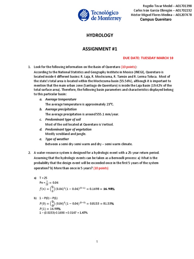 Hydrology Assignment #1: Due Date: Tuesday March 10 | PDF | Nature ...