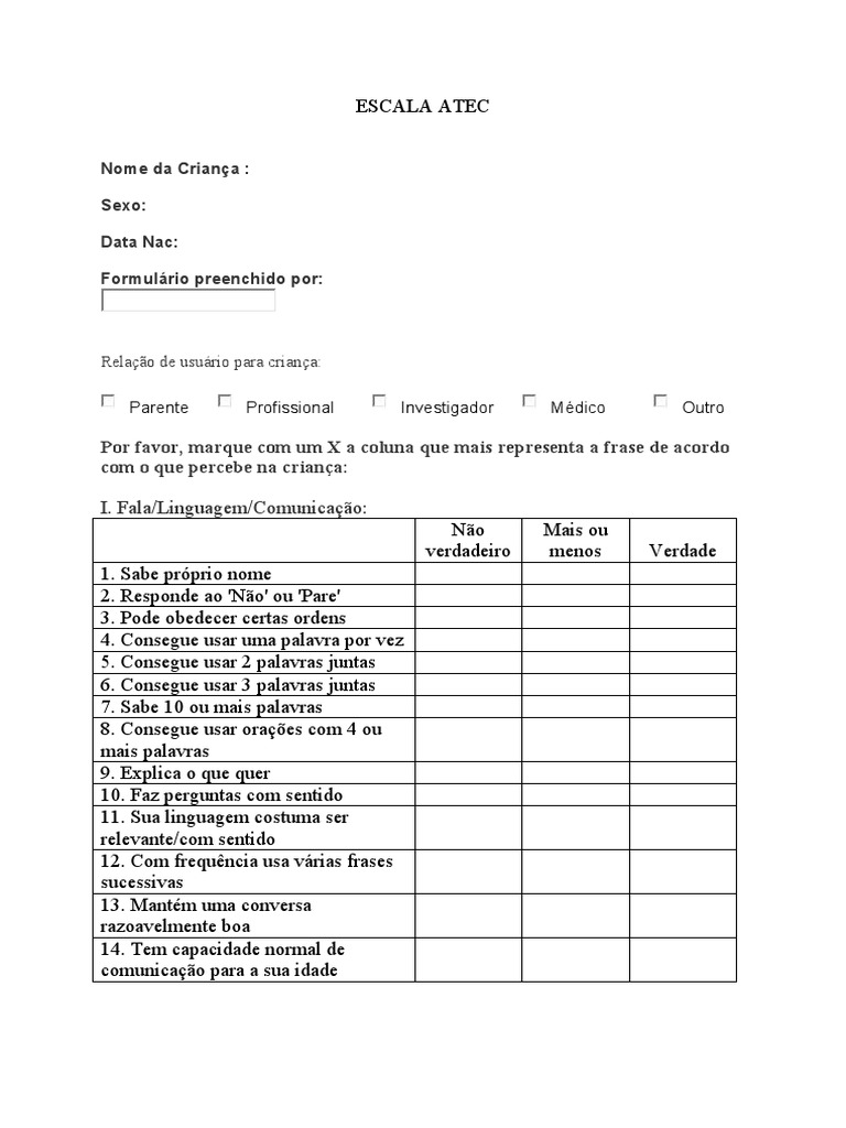 Escala Atec Pesquisa | PDF | Ciência cognitiva | Conceitos psicológicos
