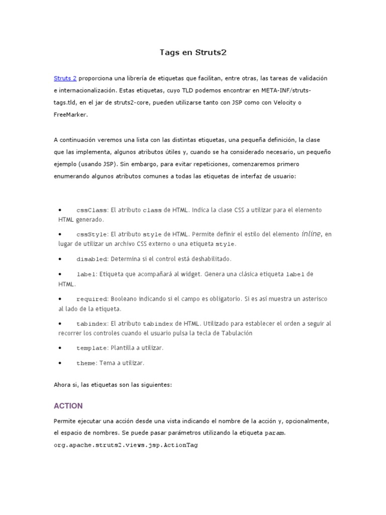 Guía de Etiquetas en Struts2 | PDF | Java (lenguaje de programación) | Páginas del servidor Java
