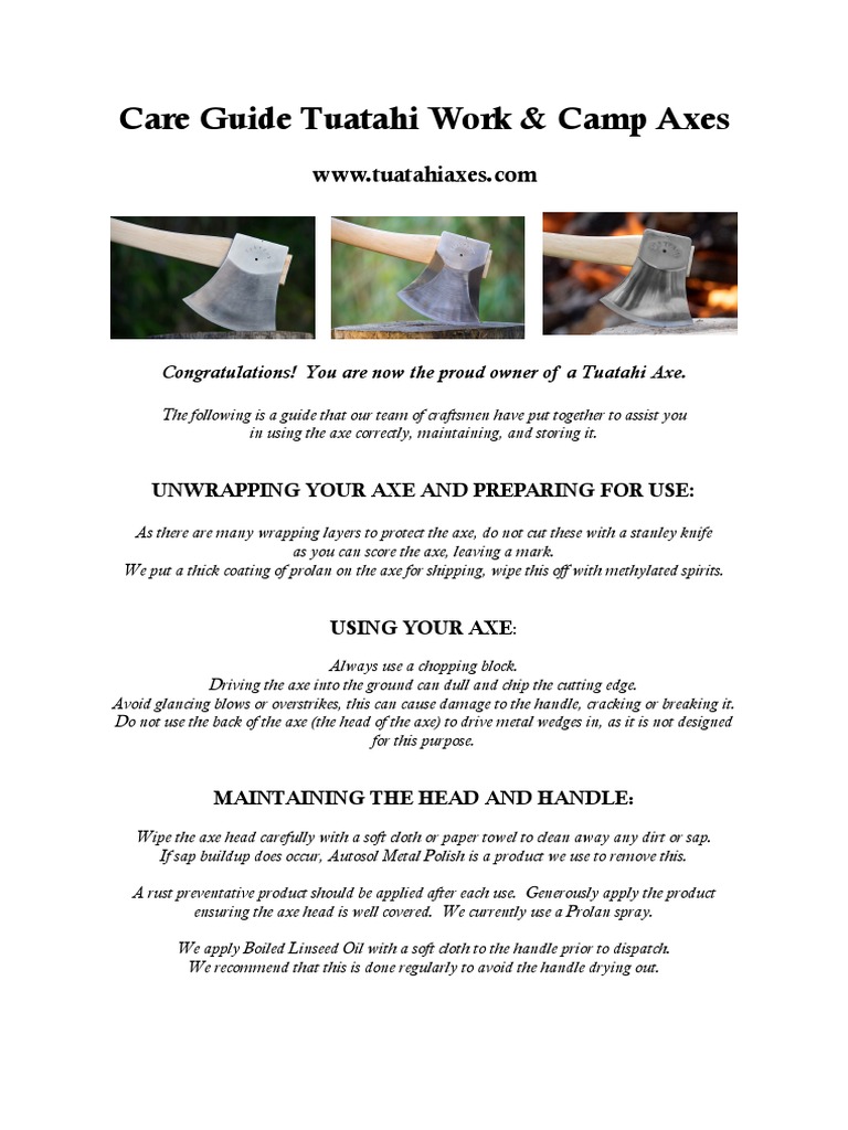 Care Guide Tuatahi Work & Camp Axes | PDF | Axe | Tools