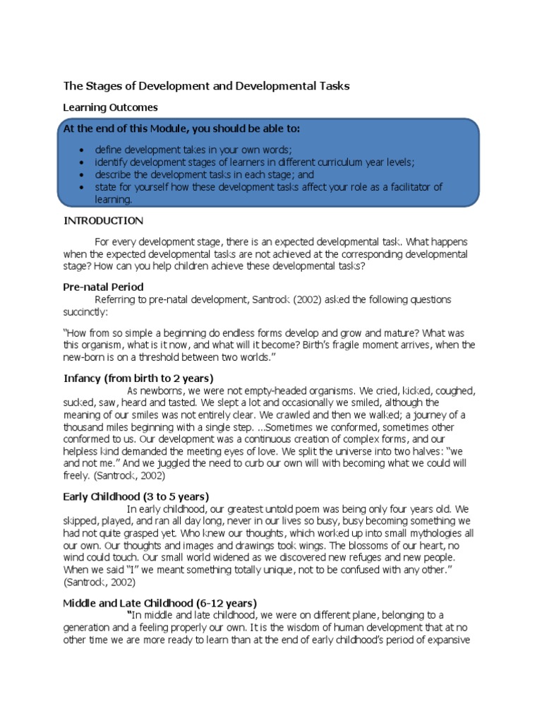 The Stages of Development and Developmental Tasks | PDF | Psychology ...