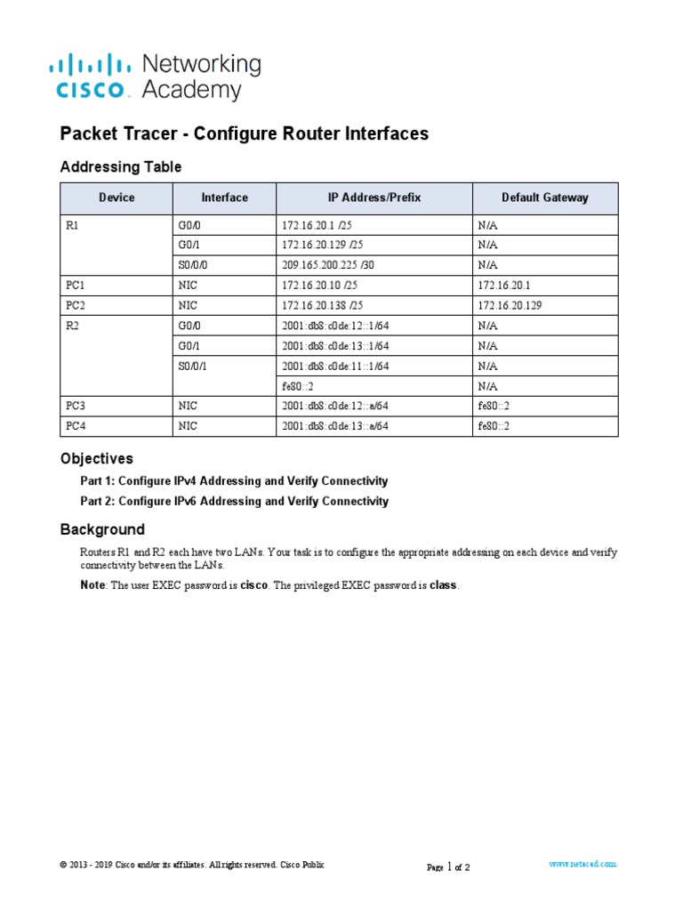Configure Router Interfaces in Packet Tracer | PDF | I Pv6 | Ip Address