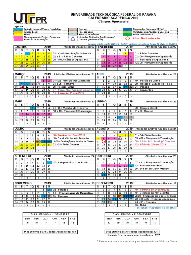 Calendário UTFPR - AP 2019 | PDF