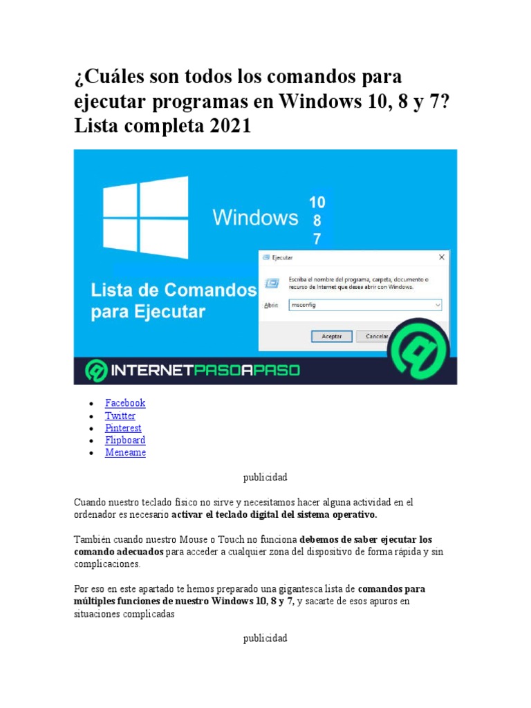 Cuáles Son Todos Los Comandos para Ejecutar Programas en Windows 10 | PDF | Microsoft Windows ...