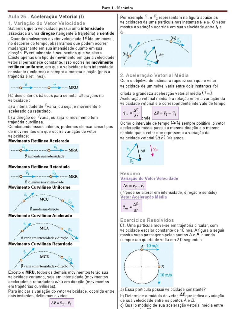 Aceleração Vetorial e Movimentos | PDF | Velocidade | Trajetória