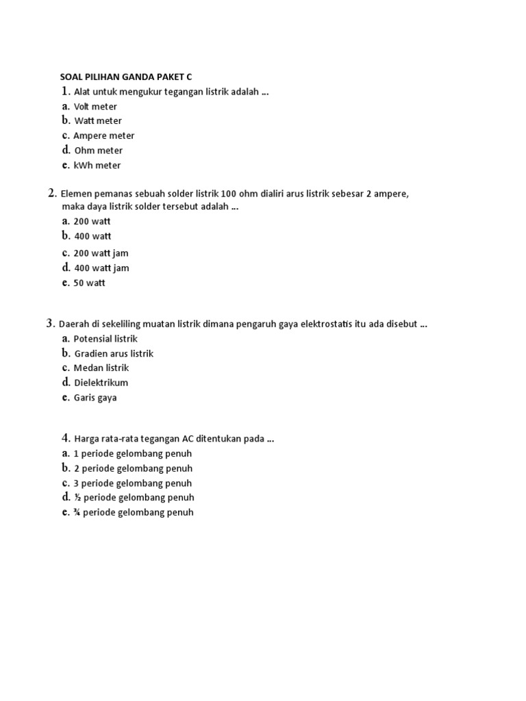 Contoh Soal Ujian Teori Teknik Instalasi Tenaga Listrik 1 | PDF