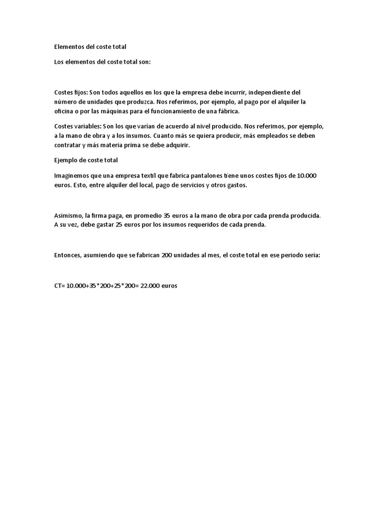 Elementos Del Coste Total | PDF