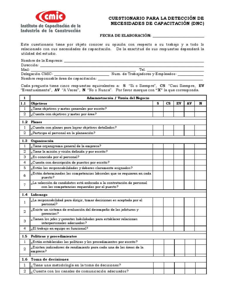 Formato DNC Necesidades de Capacitacion | PDF | Calidad (comercial) | Toma de decisiones