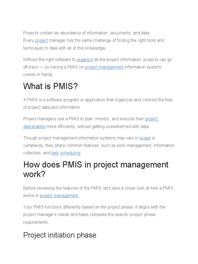 What Is PMIS?: Project Initiation Phase | PDF | Project Management ...