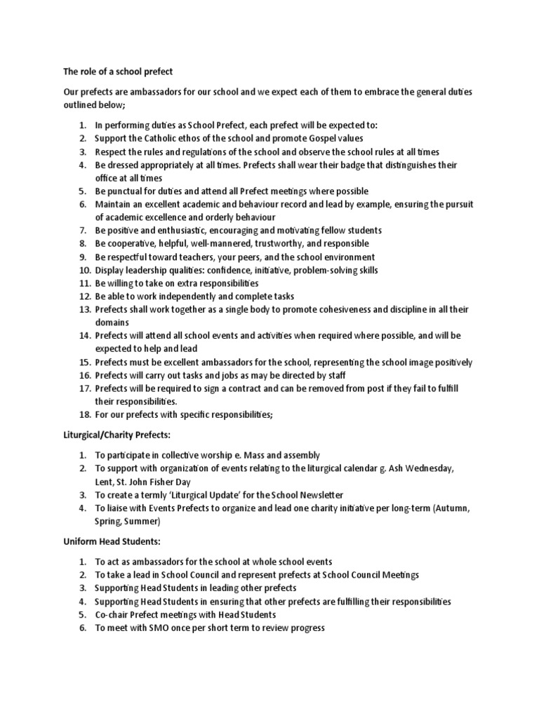 The Role of A School Prefect | PDF | Cognition | Behavior Modification