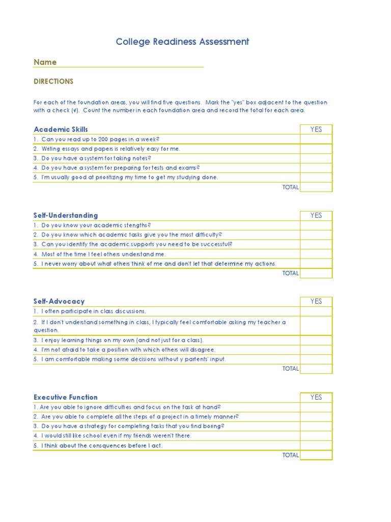 College Preparedness Questionnaire 2 | PDF | Test (Assessment ...