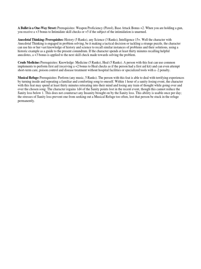 Call of Cthulhu D20 - New Feats | PDF