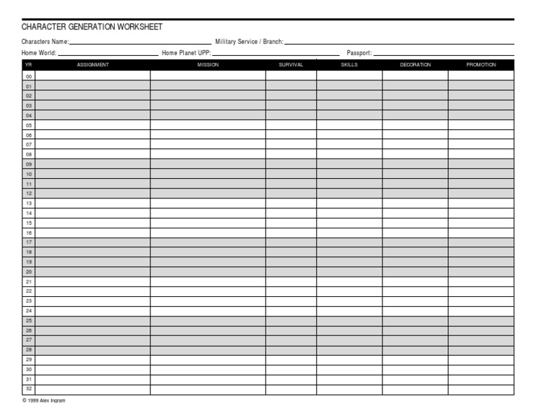 Traveller - Character Generation Worksheet | PDF
