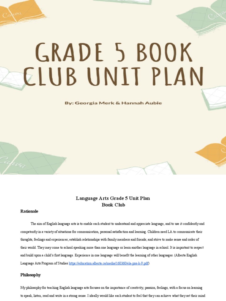 Book Club Unit Plan | Download Free PDF | Books | Experience