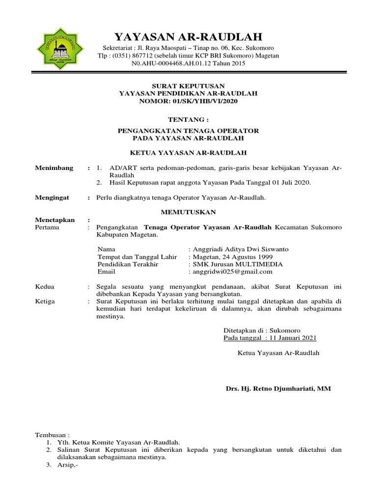 SK Operator Yayasan | PDF