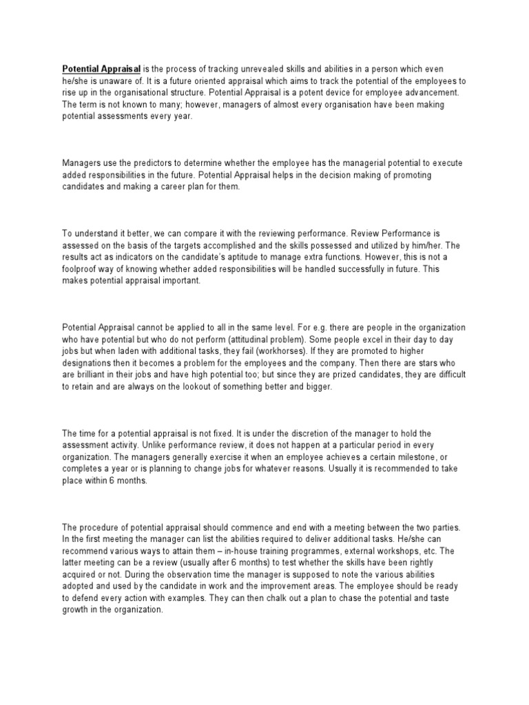 Potential Appraisal | Download Free PDF | Performance Appraisal ...