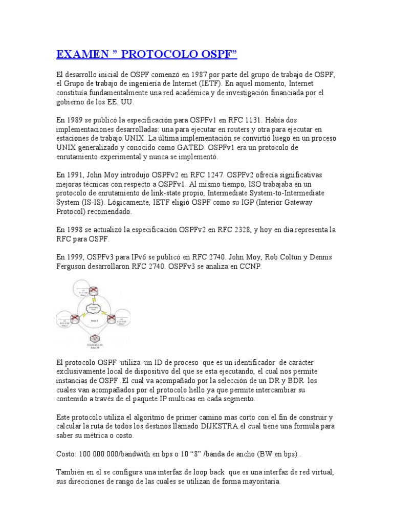 Examen " Protocolo Ospf" | PDF | Enrutador (Computación) | Protocolos de internet